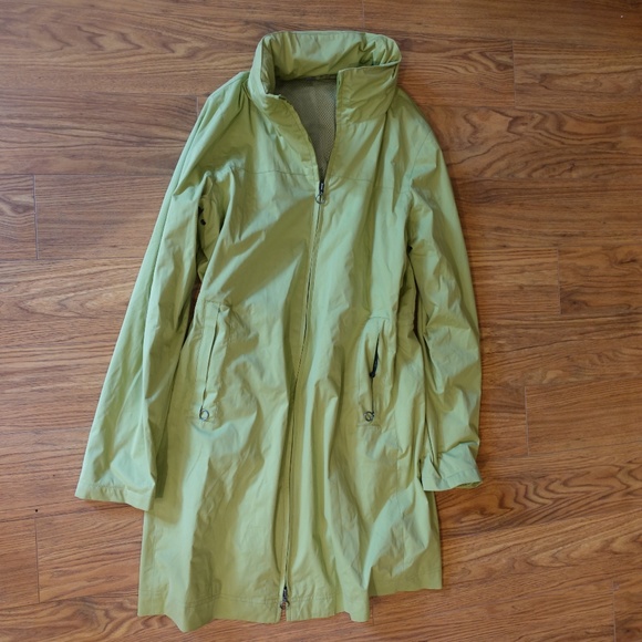 Athleta | Jackets & Coats | Athleta Green Lined Nylon Long Jacket Euc ...